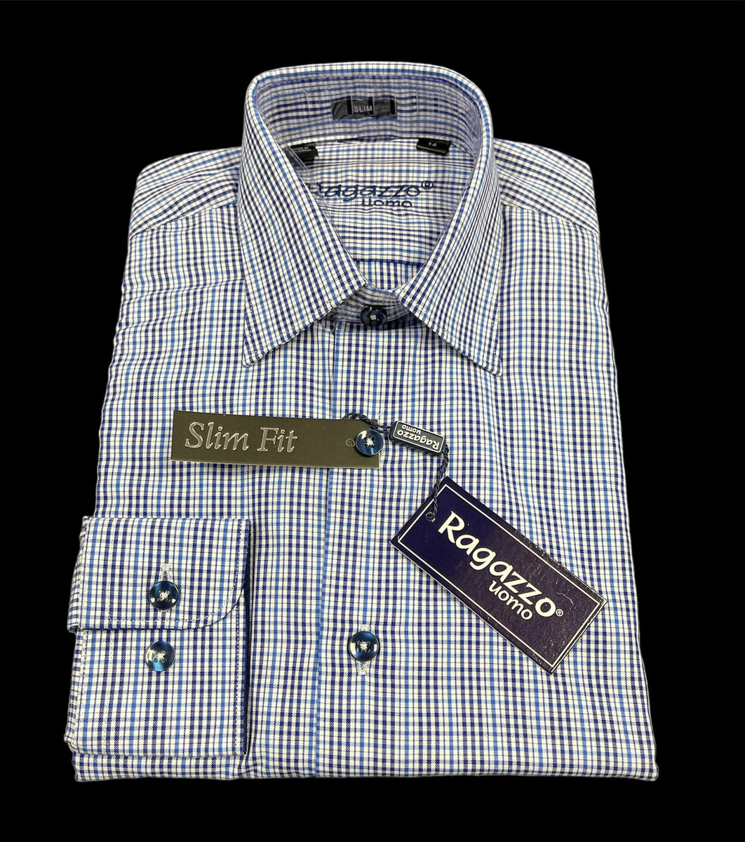 BOYS SLIM FIT CHECKS - BLUE – 580 South Mens & Boys Clothing, Footwear ...